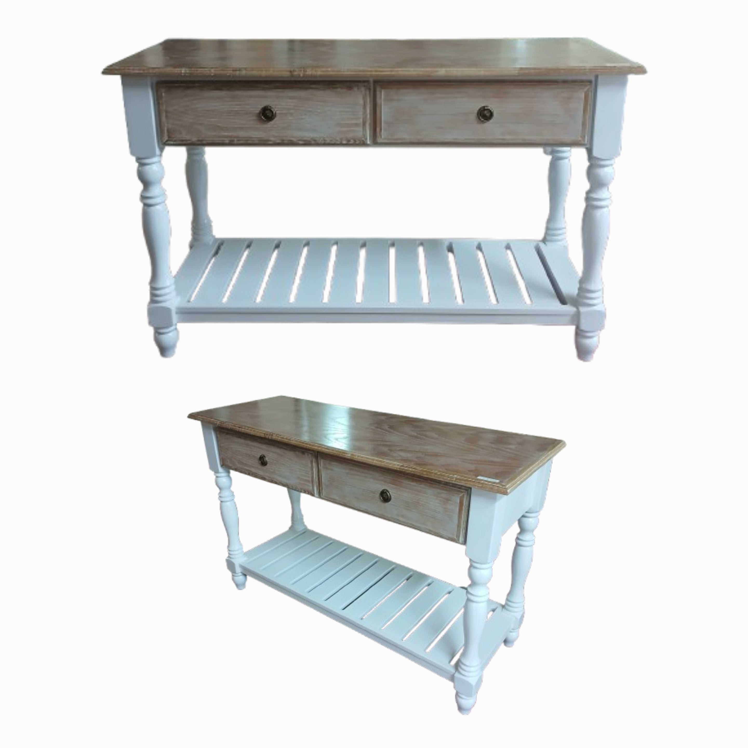 2 Drawer server white& Oakwash – Elmswood Country Centre