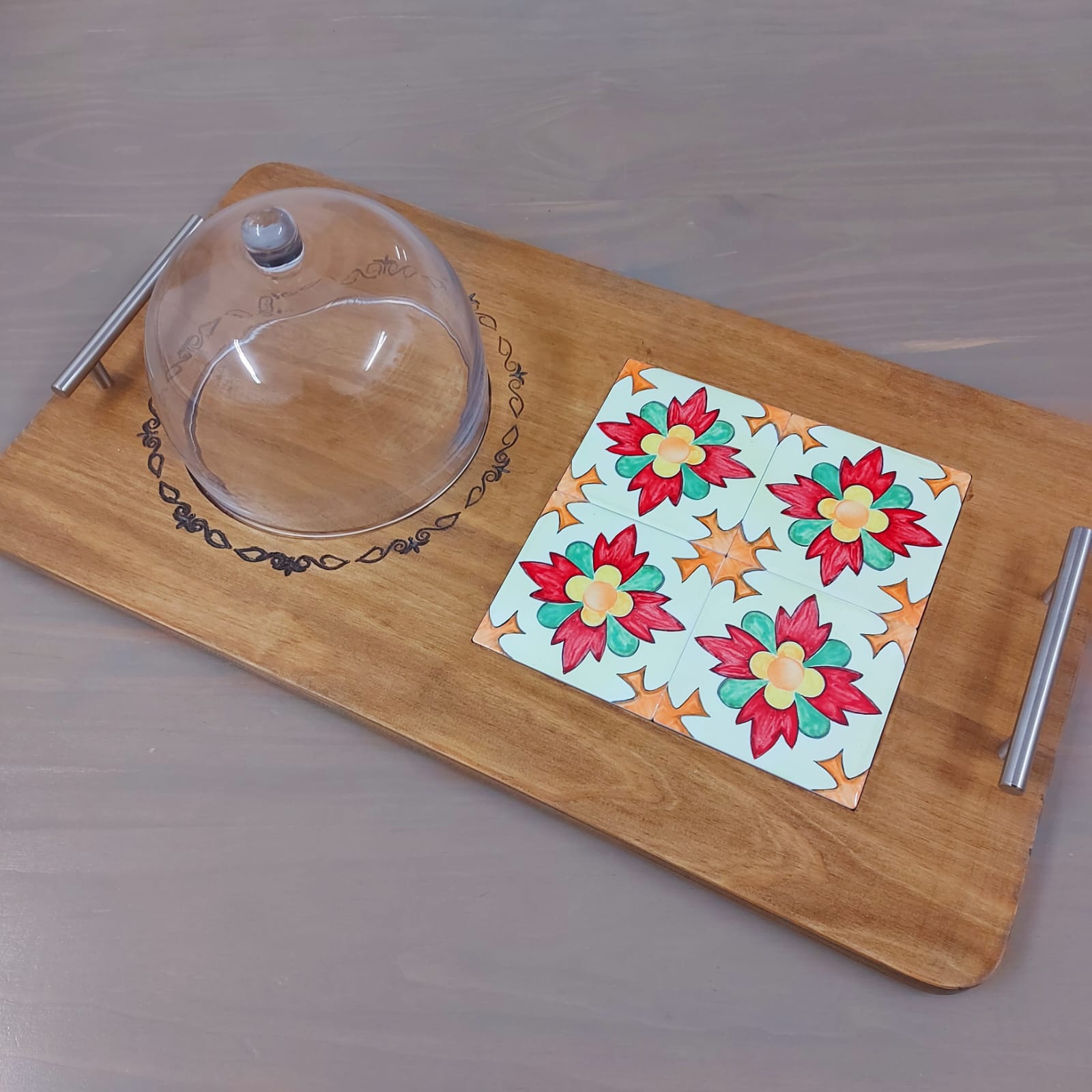 Cheese board with glass dome & tiles – Elmswood Country Centre